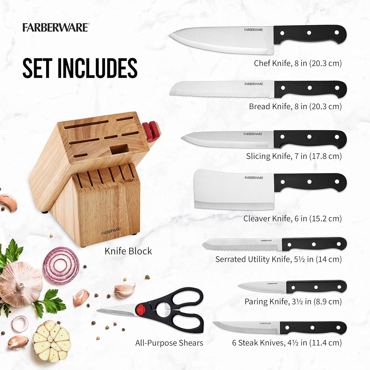 Farberware 14-Piece Triple-Rivet Knife Block Set with Built-In ...